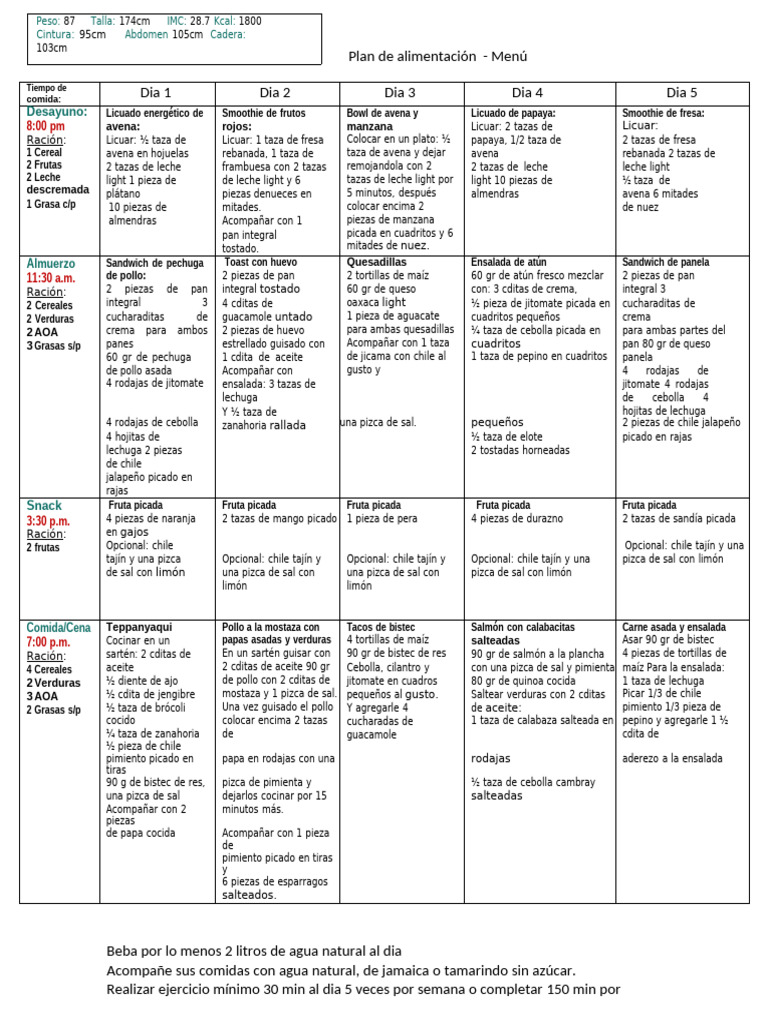 Adrian Meza Menú (1) 1755kcal | PDF | ensalada | Alimentos
