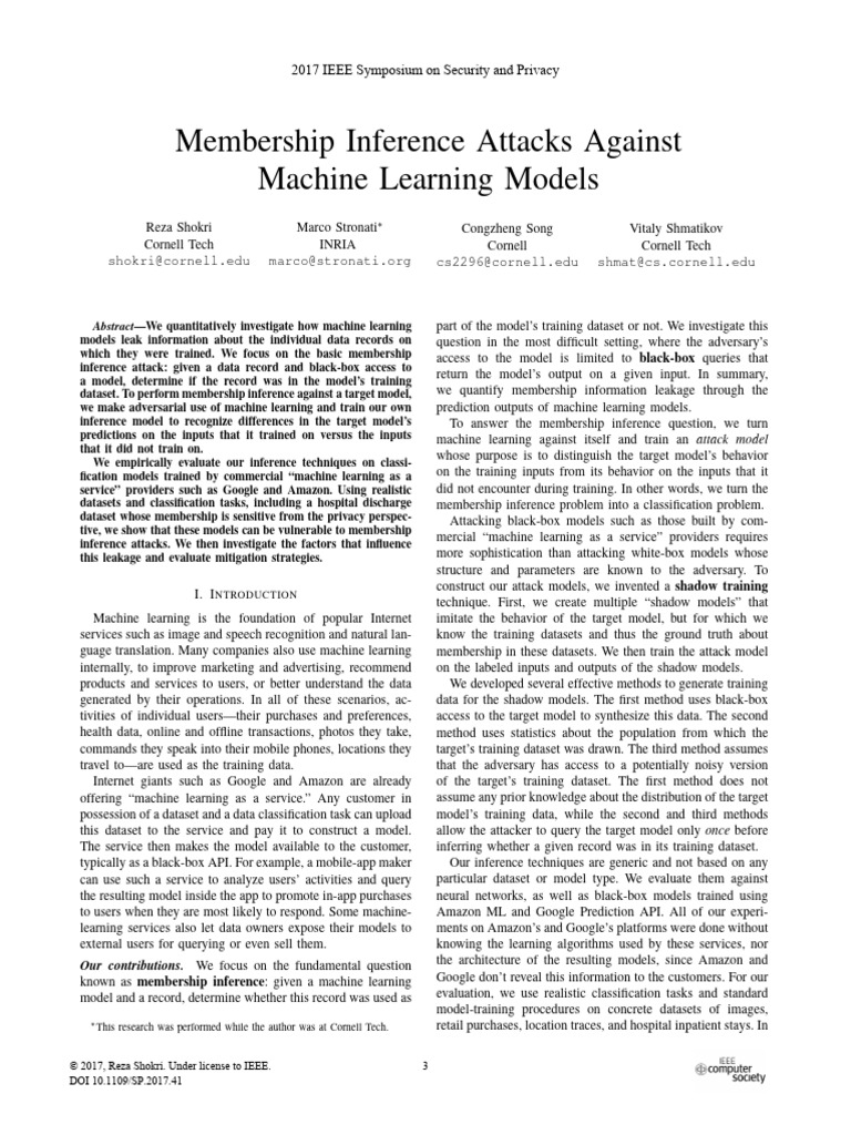 Membership Inference Attacks Against Machine Learning Models | PDF | Machine Learning ...