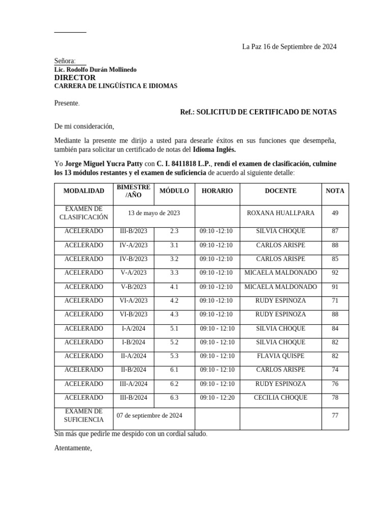 MODELO Solicitud de Certificado de Notas | PDF