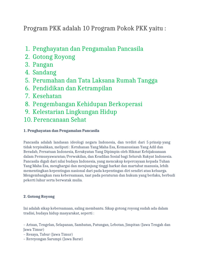 Program PKK Adalah 10 Program Pokok PKK | PDF