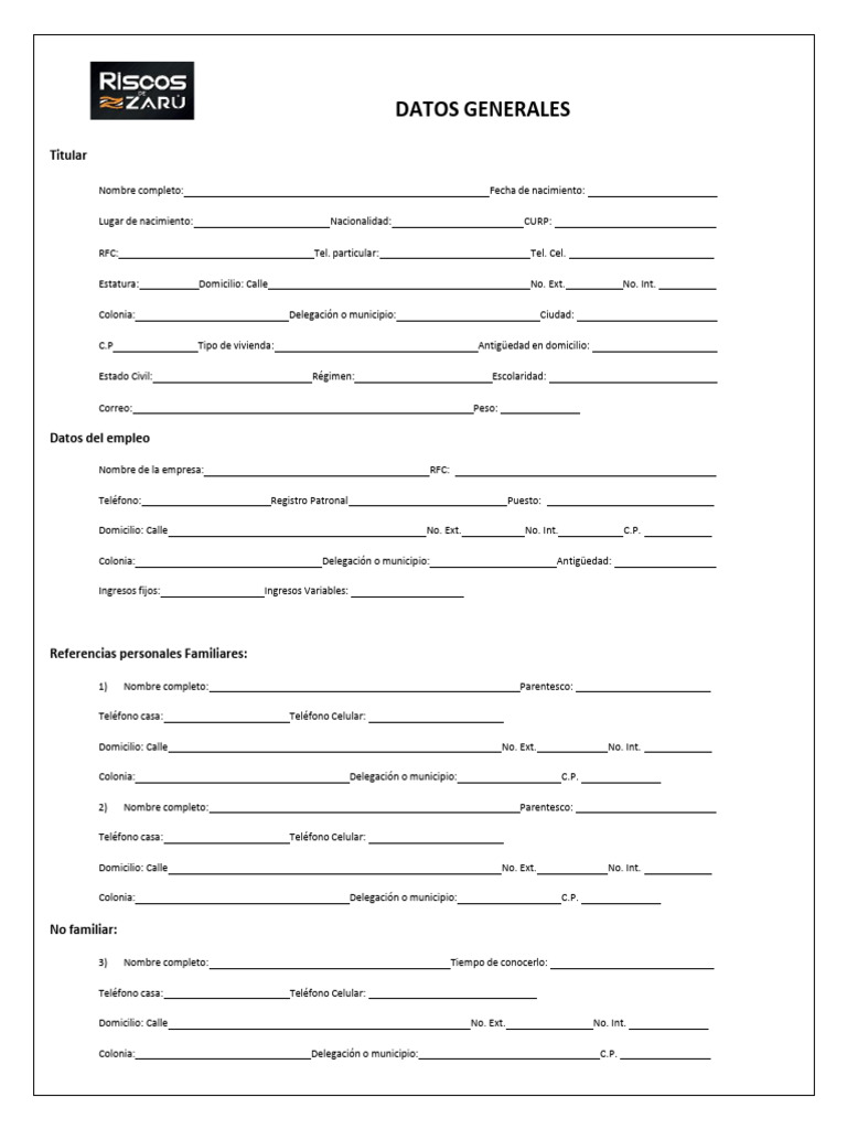 Hoja de Datos Generales Zaru | PDF