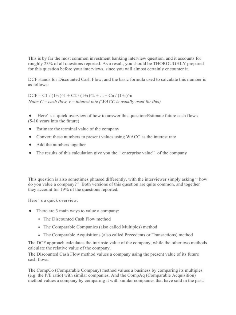 14 Technical IB Interview Questions | PDF | Leveraged Buyout | Cost Of ...