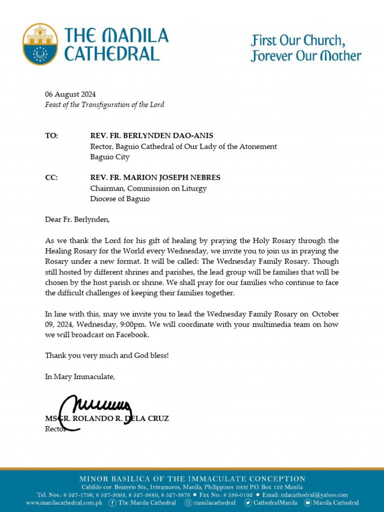 WFR Letter - Baguio Cathedral | PDF