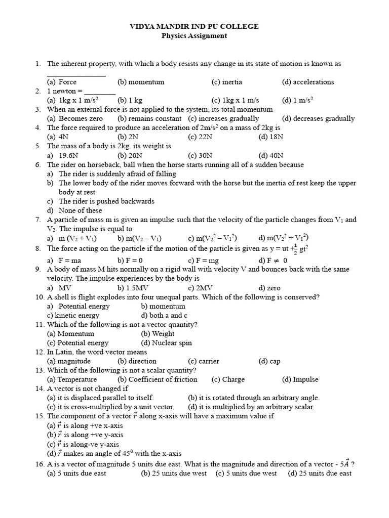 Assignment Physics | PDF | Euclidean Vector | Momentum
