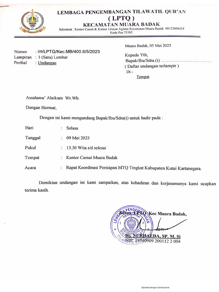 Undangan Rakor MTQ | PDF