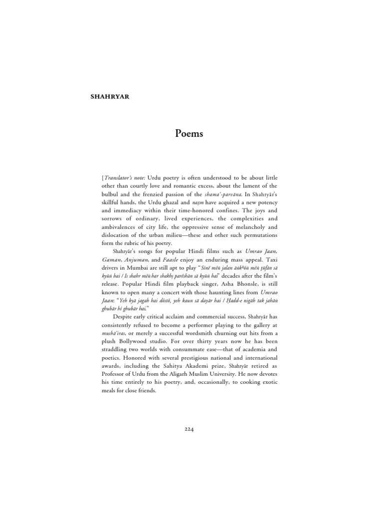 Shahryar Poems (Translated) | PDF | Poetry | Languages