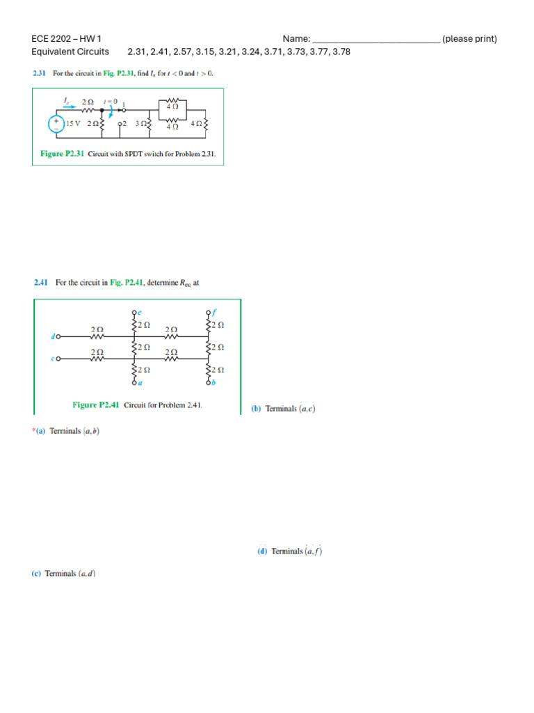 ECE 2202 Homework: Circuit Problems | PDF