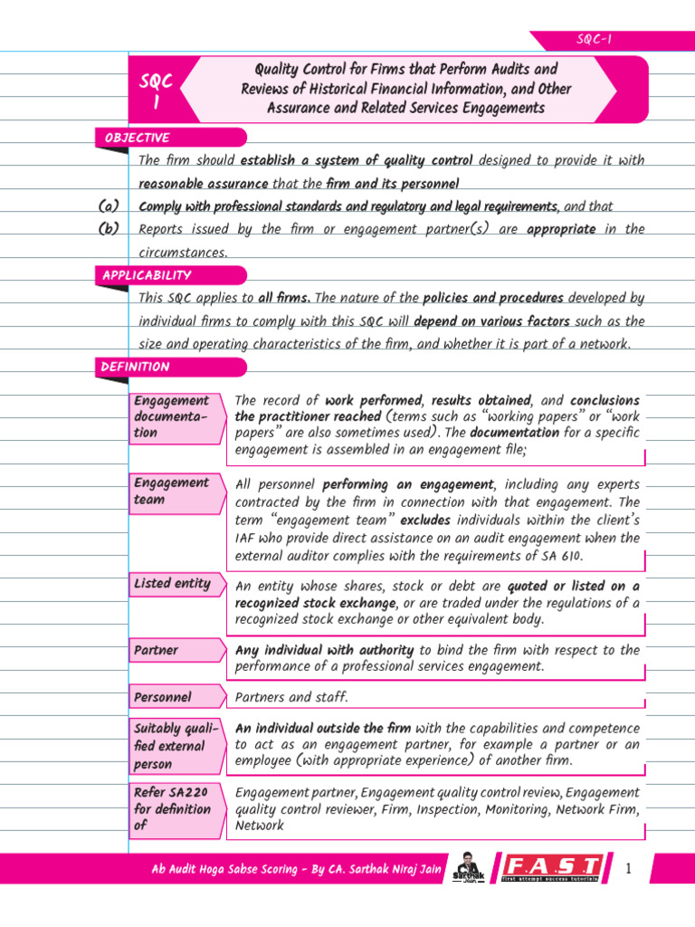 Quality Control SQC 1 | PDF | Audit | Regulatory Compliance