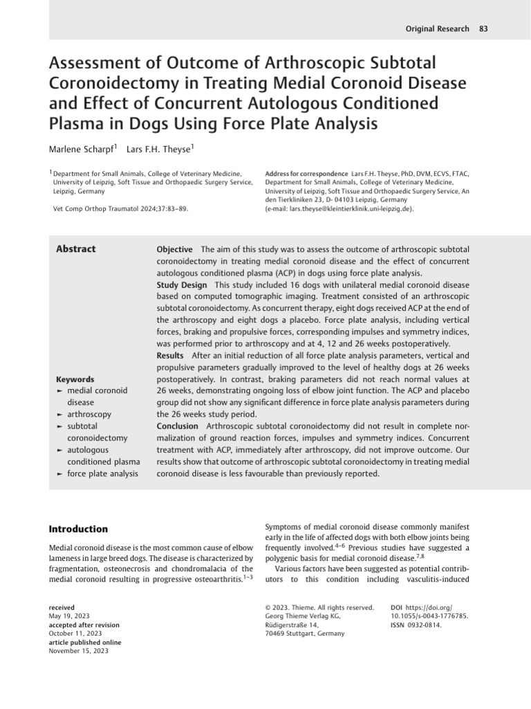 Assessment of Outcome of Arthroscopic Subtotal Coronoidectomy in ...