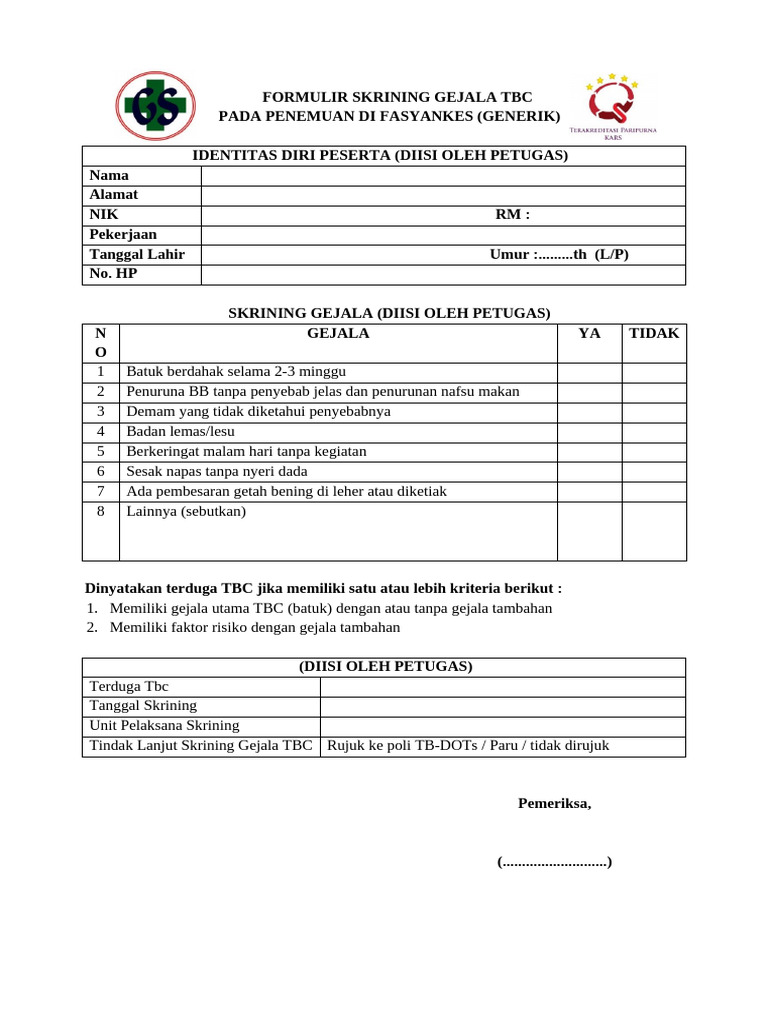 Formulir Skrining Gejala TBC | PDF