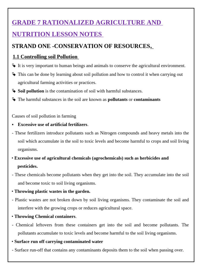 Grade 7 Rationalized Agriculture and Nutrition Lesson Notes 1 | PDF ...