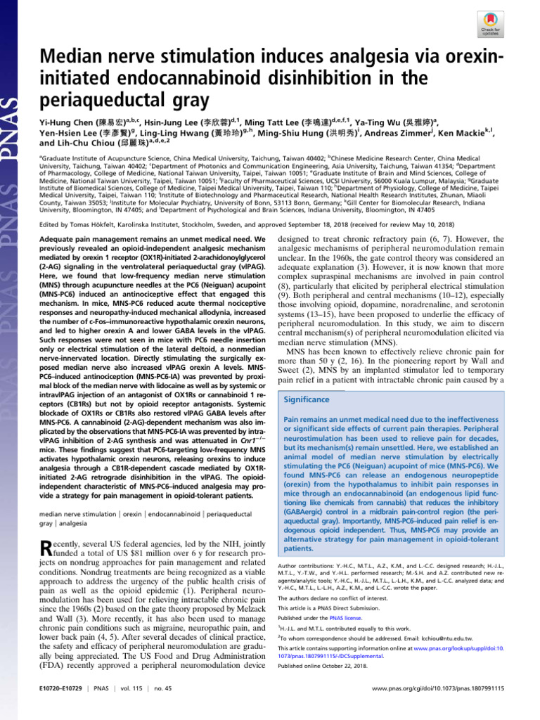 2018-Median Nerve Stimulation Induces Analgesia Via Orexin-Initiated ...