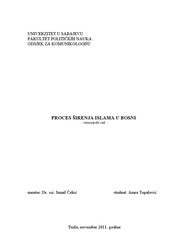 Seminar Ski - Proces Sirenja Islama U Bosni | PDF