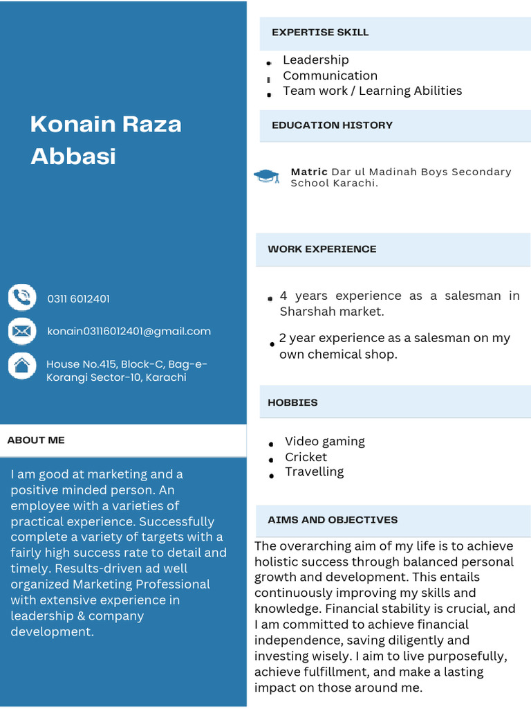 KONAIN RAZA Cv | PDF