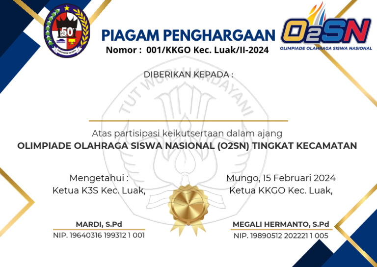 Piagam Penghargaan O2sn | PDF