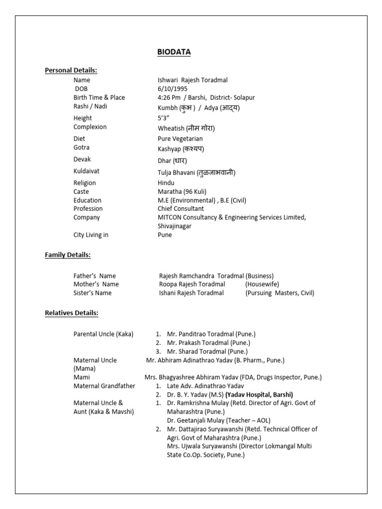 BIODATA - ISHWARI | PDF