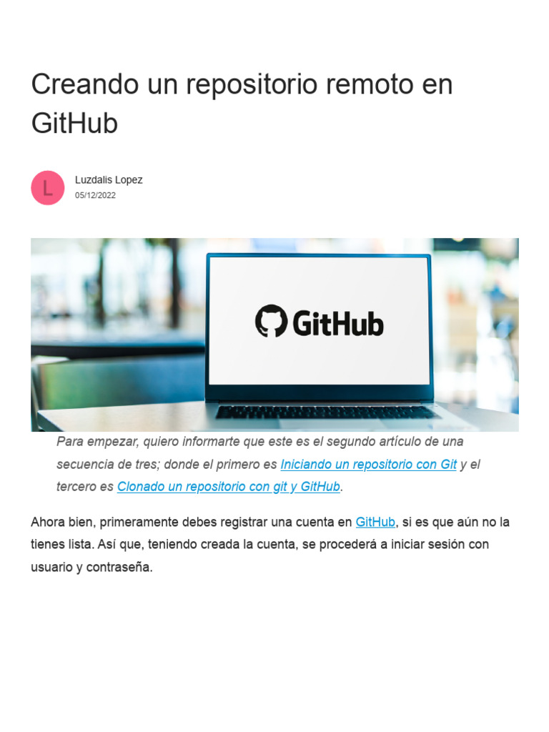 Creando Un Repositorio Remoto en GitHub | PDF | Desarrollo de software | Ingeniería de software
