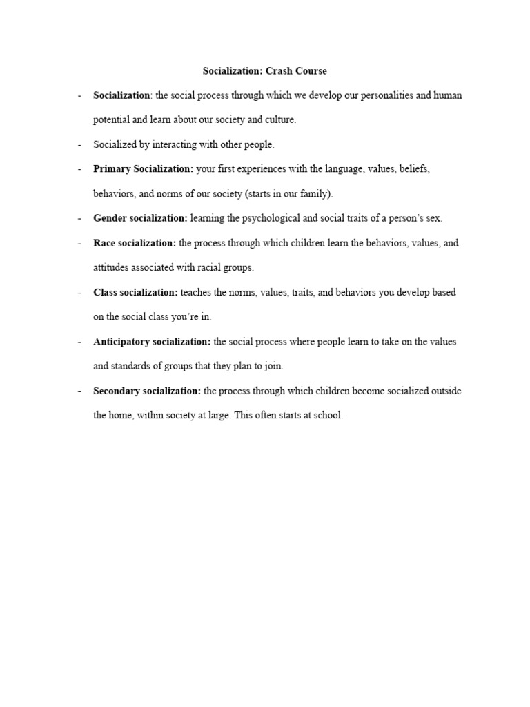 Seminar Notes - Socialization | PDF