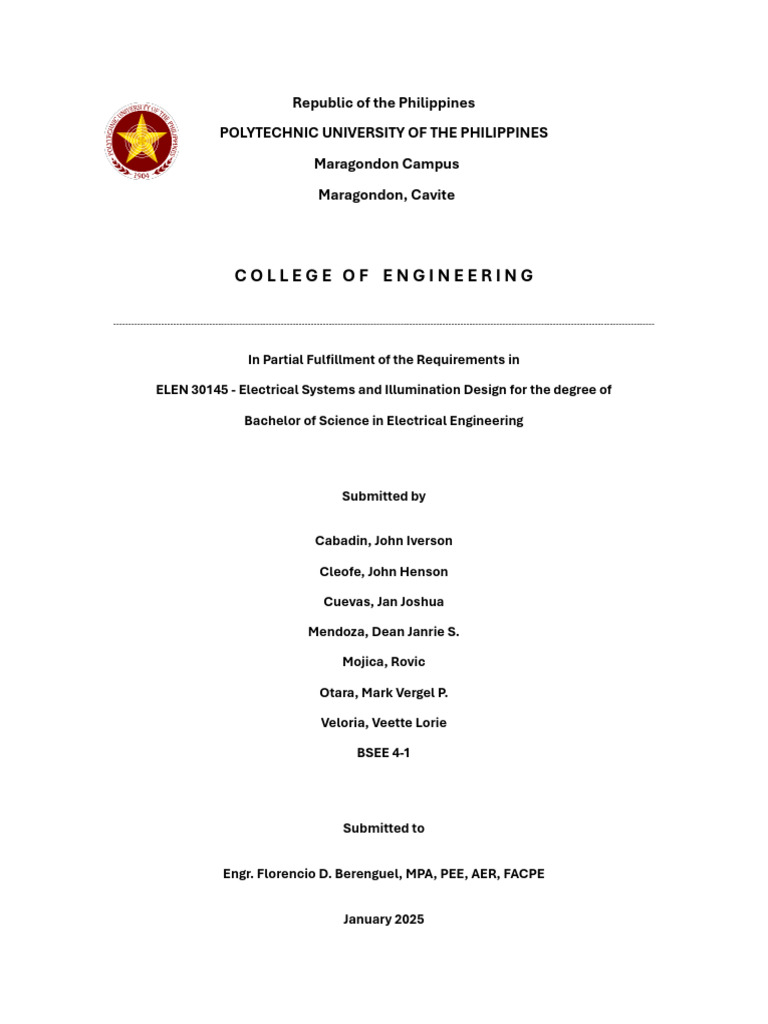 ELEN 30145 Electrical Systems GROUP 2 BSEE 4 | PDF | Electrical Engineering | Electricity