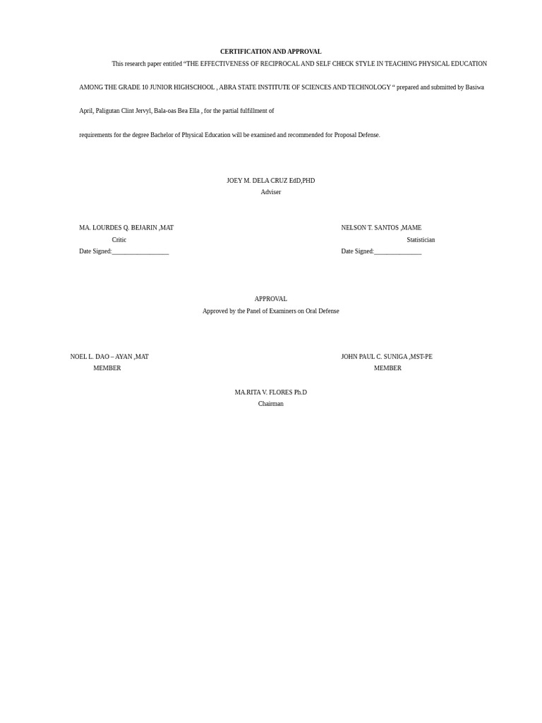 Certification and Approval (April B.) | PDF