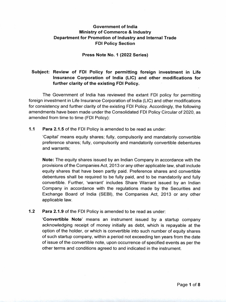 FDI Policy Press_Note_1_2022_14March2022 (2) | PDF