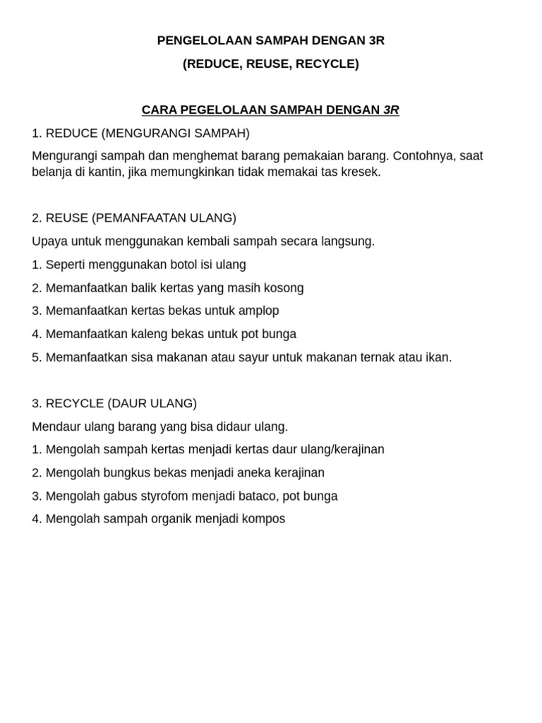 Pengelolaan Sampah 3R: Reduce, Reuse, Recycle | PDF