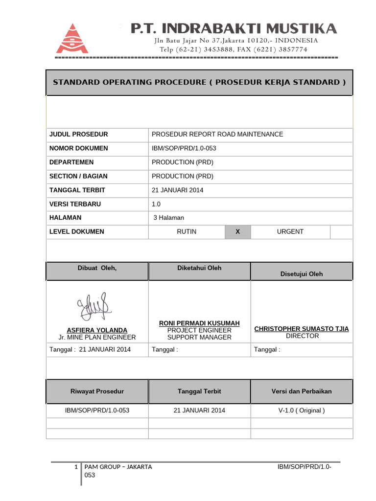 Prosedur Laporan Pemeliharaan Jalan | PDF