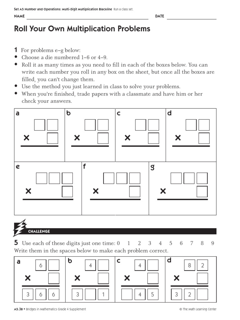 Roll A Multiplication Problem Standard Algorithm Practice | PDF