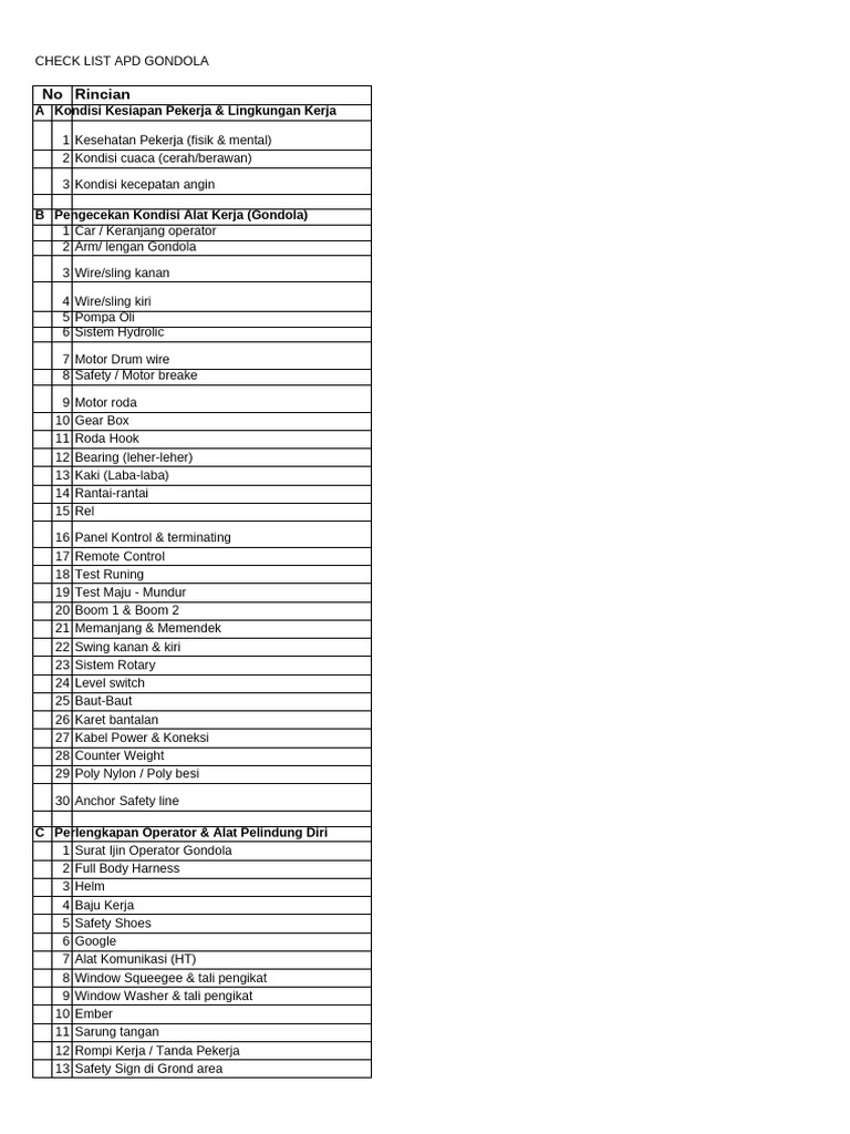 Form Checklist & Ijin Gondola | PDF