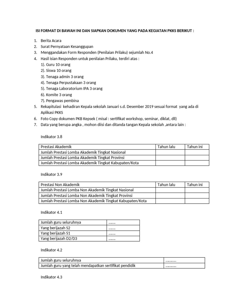 FORMAT DIISI - PKKS 2022 Widi | PDF