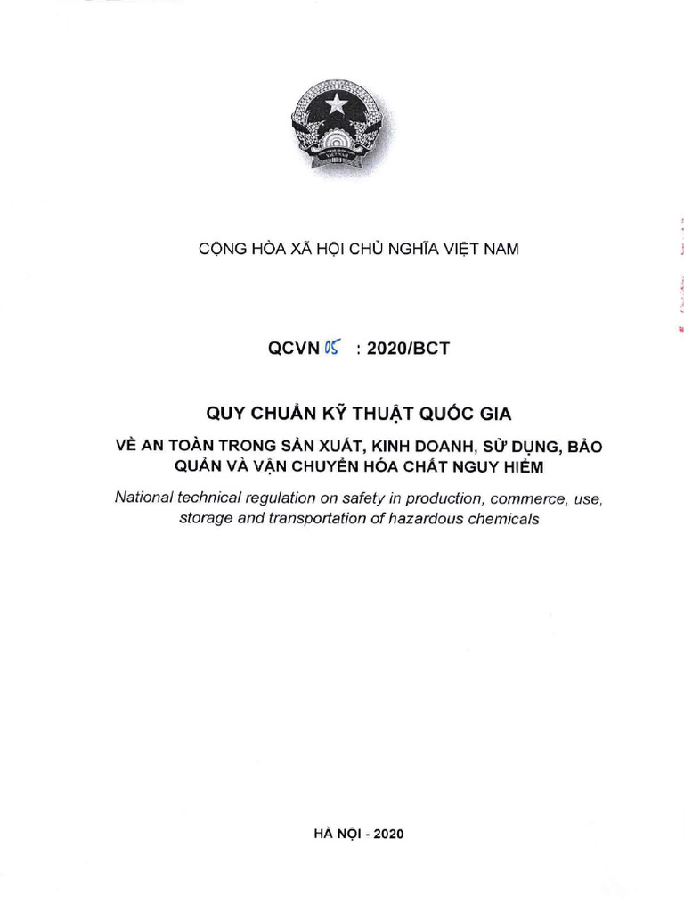 Qcvn - 05. 2020.Bct - Qckt Qg Về an Toàn Trong Sx, Kd, Sử Dụng, Bảo Quản Và Vận Chuyển Hóa Chất ...