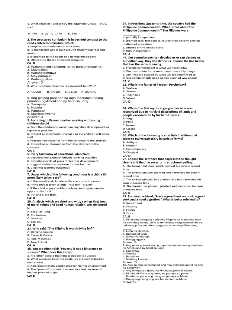 Combination of L2 L3, L4 Answer Key | PDF | Philippines