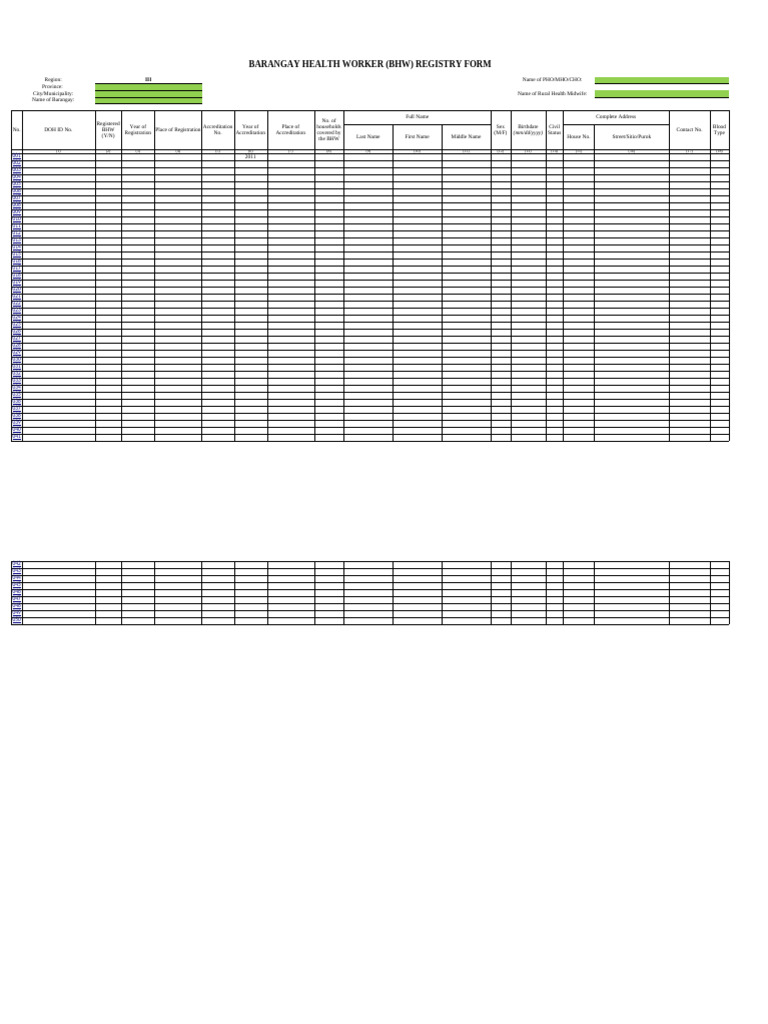 BHW Form v.02 Barangay | PDF | Chronic Condition | Diseases And Disorders