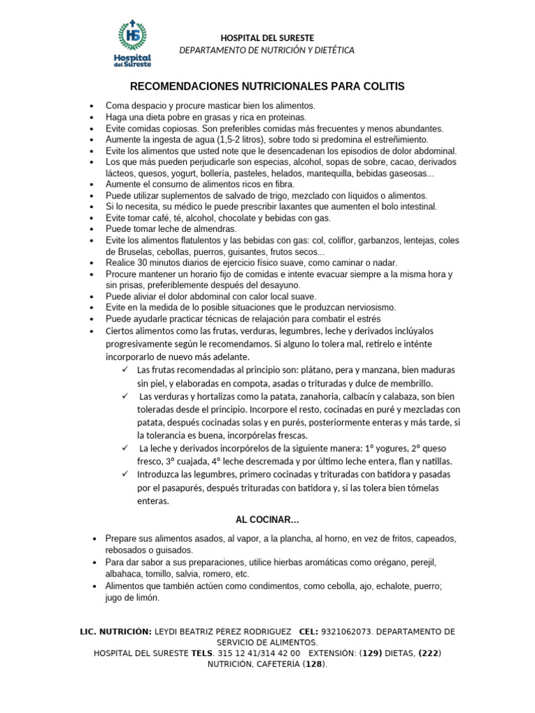 Recomendaciones Nutricionales para Colitis | PDF | ensalada | Cilantro