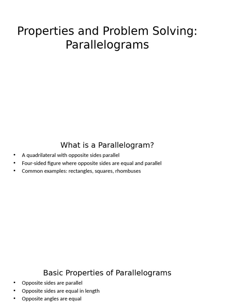 Properties and Problem Solving Parallelograms | PDF | Area | Geometric Shapes