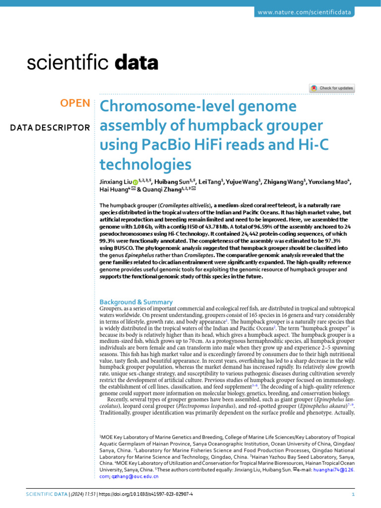 Liu Et Al - 2024 - Chromosome-Level Genome Assembly of Humpback Grouper Using PacBio HiFi Reads ...