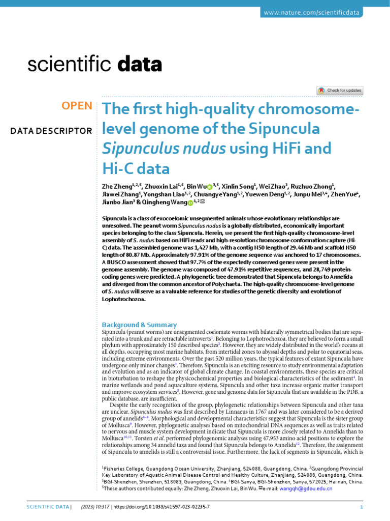 Zheng Et Al - 2023 - The First High-Quality Chromosome-Level Genome of ...