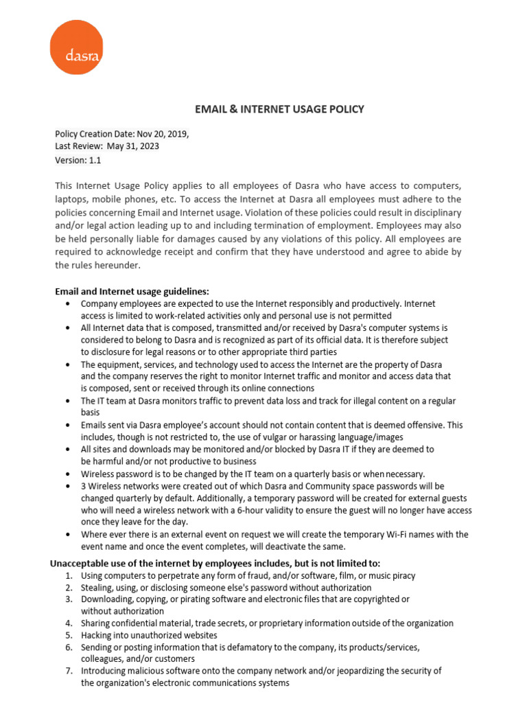 Internet Usage Policy | PDF | Internet | Copyright Infringement