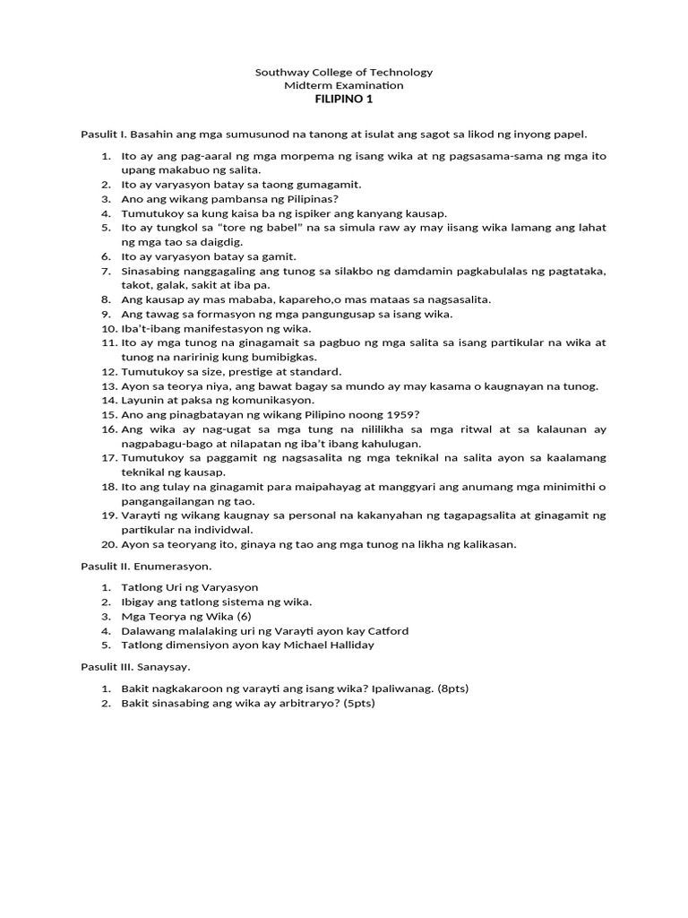 Filipino Midterm | PDF