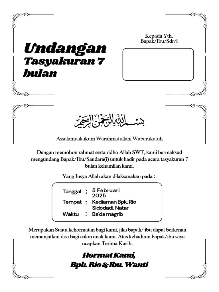 Undangan Tasyakuran 7 Bulan Kehamilan | PDF