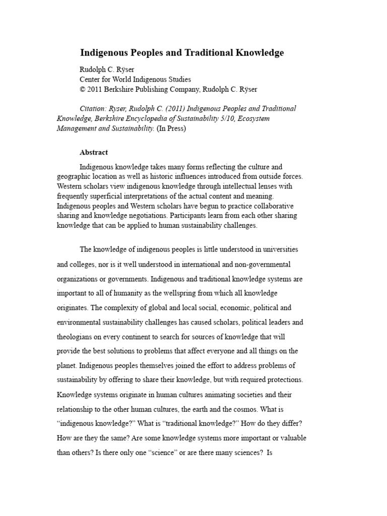 Indigenous_and_Traditional_Knowledge | PDF | Knowledge | Traditional ...