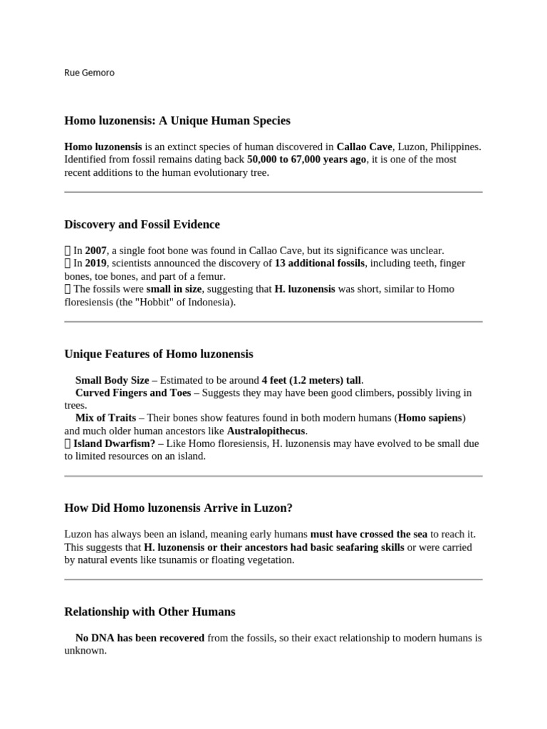 Homo luzonensis: Unique Human Species | PDF