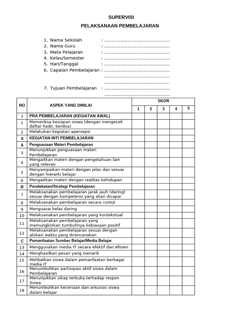 Formulir Penilain SUPERVISI | PDF