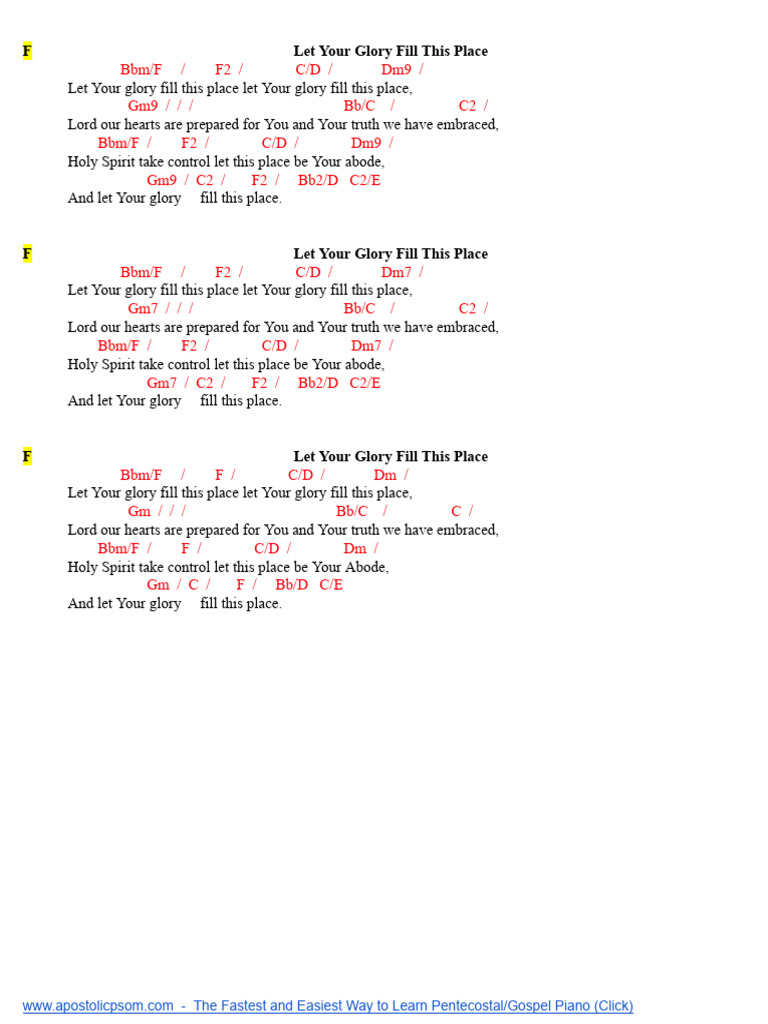 Let Your Glory Fill This Place Lyrics | PDF