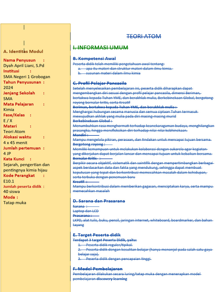Modul Kimia Fase E Kelas X TH 24 - E10.1 Teori Atom dan Notasi | PDF