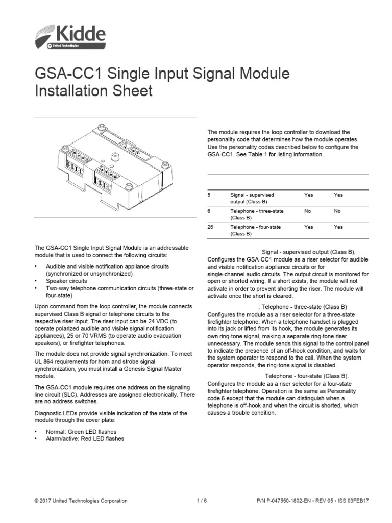 GSA-CC1 Signal Module Installation Guide | PDF | Electrical Wiring ...