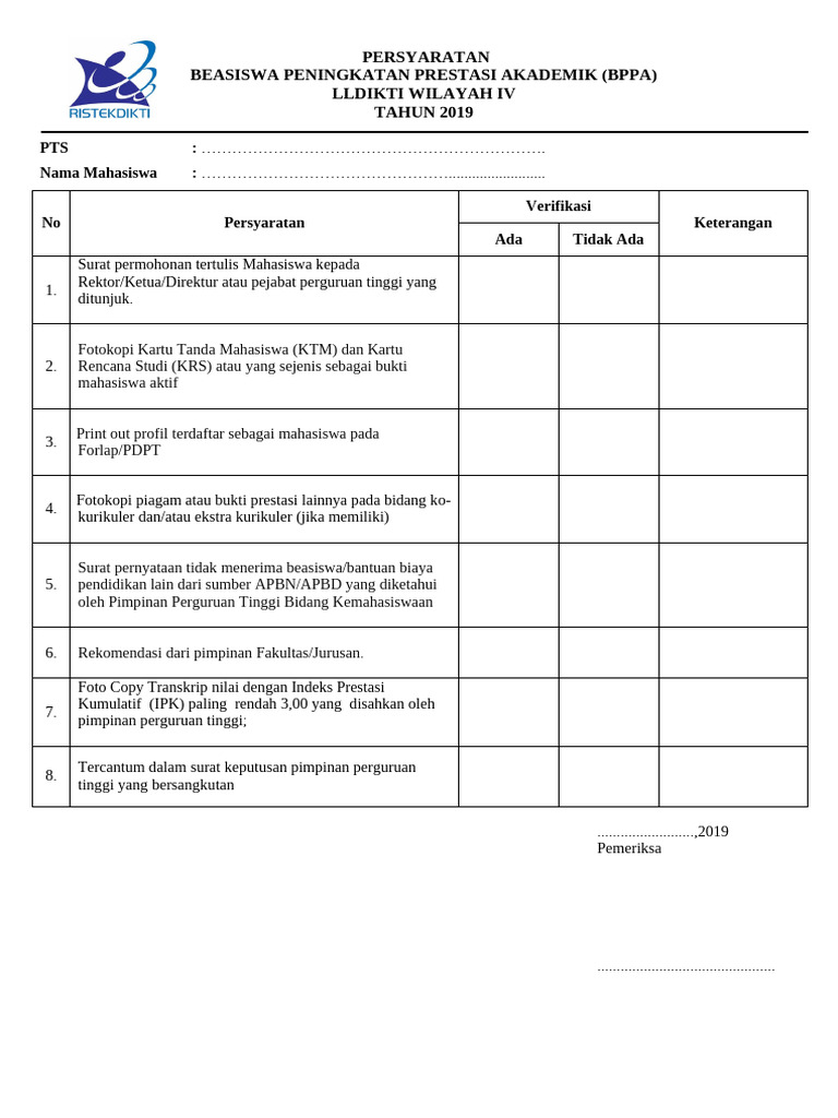 c. CHECK LIST PERSYARATAN 2019 | PDF