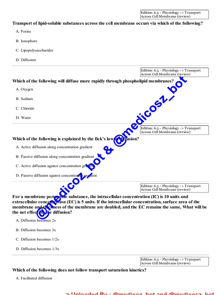 Physiology_Transport Across Cell Membrane (review) | PDF