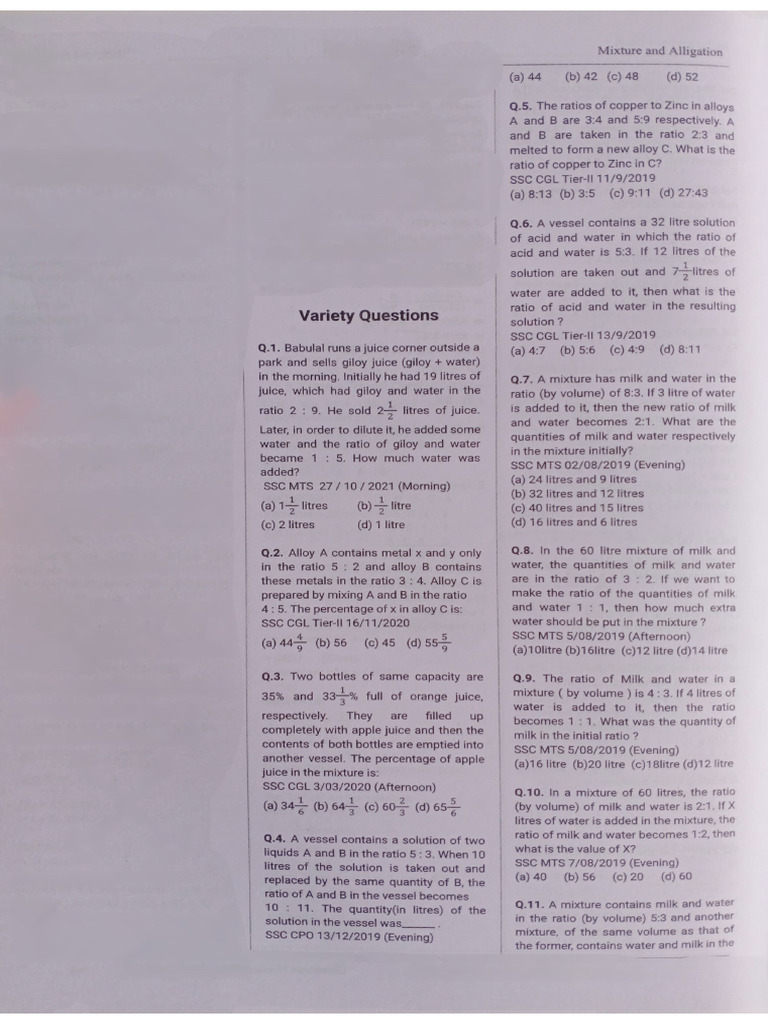 Mixture and Alligation English | PDF | Ratio | Litre