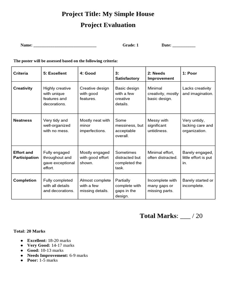 Rubric 1 - SOCIAL STUDIES Project - Grade 1 | PDF